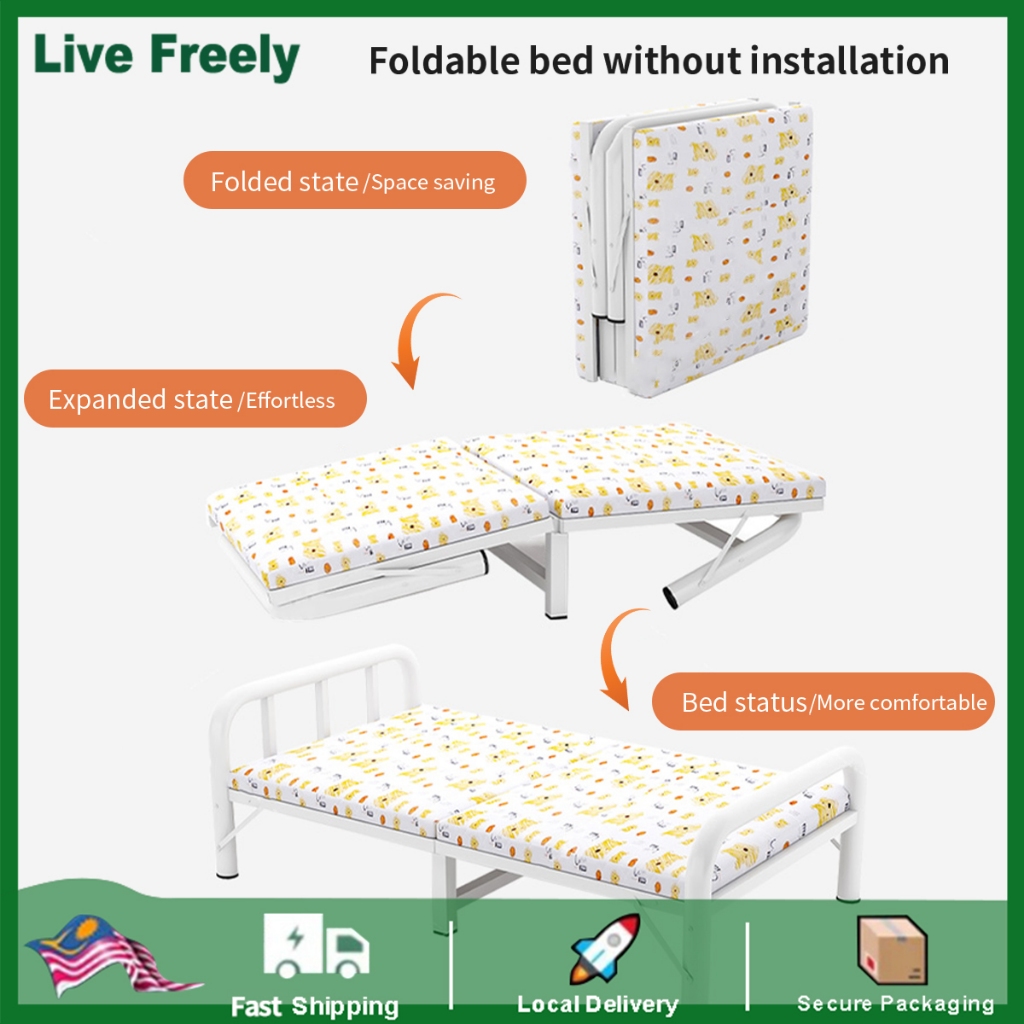 LIVE FREELY Katil Lipat Foldable Bed Frame Katil Single Office Bedroom ...