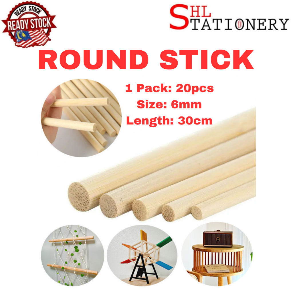 20pcs Bamboo Stick DIY Wooden Craft Stick Round Modelling Bamboo Stick ...