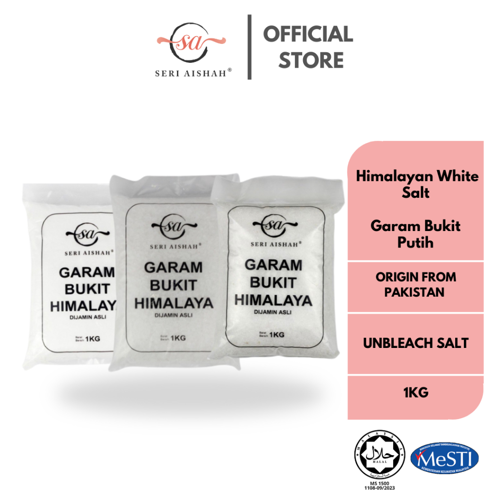 SERI AISHAH Garam Bukit Putih 1kg White Himalayan Salt Garam Himalaya ...