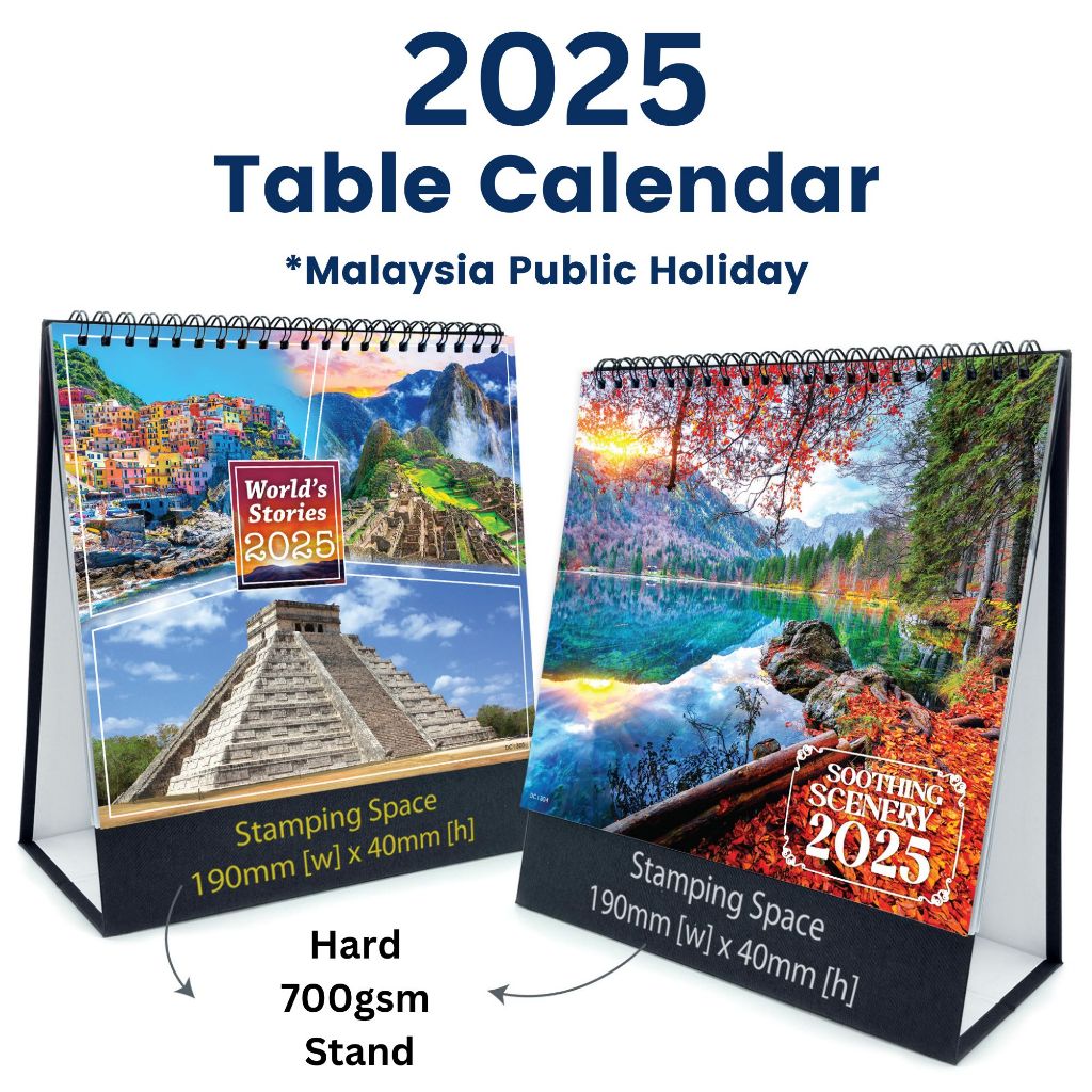 2025 Table Desk Calendar Public Holiday Islamic & lunar date Hard line ...