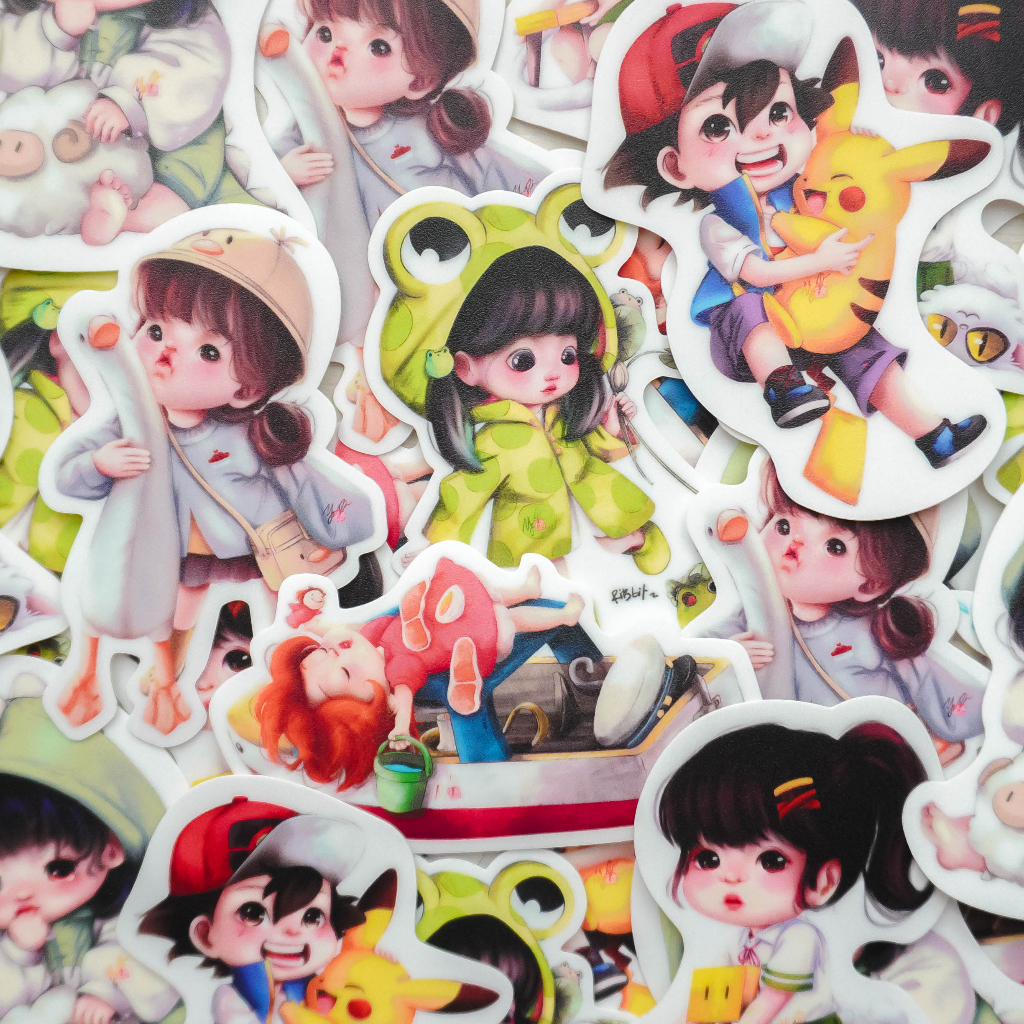 Cute Chibi | Frog | Ponyo | Pikachu | Duck | Dino Baby Diecut Stickers ...