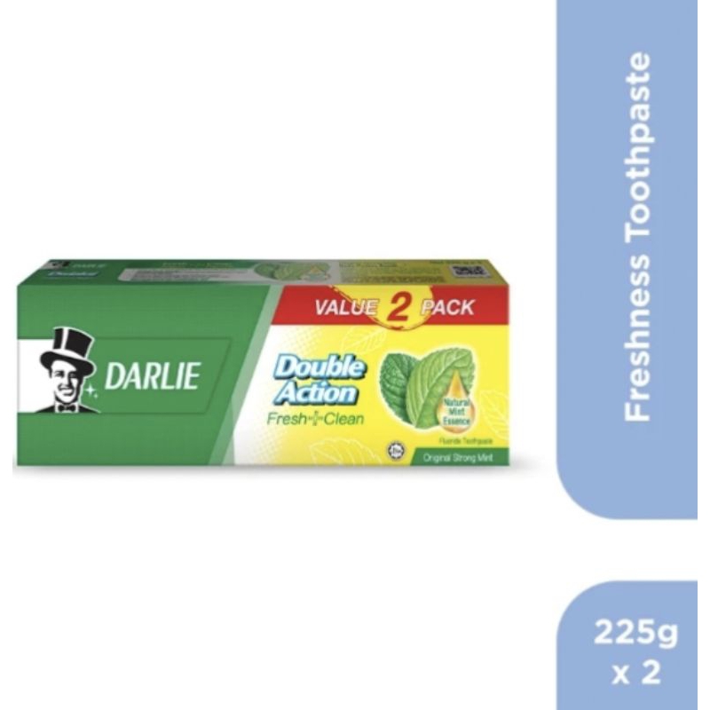 Darlie Double Action Fresh + Clean Toothpaste Strong Mint 225g x 2 ...