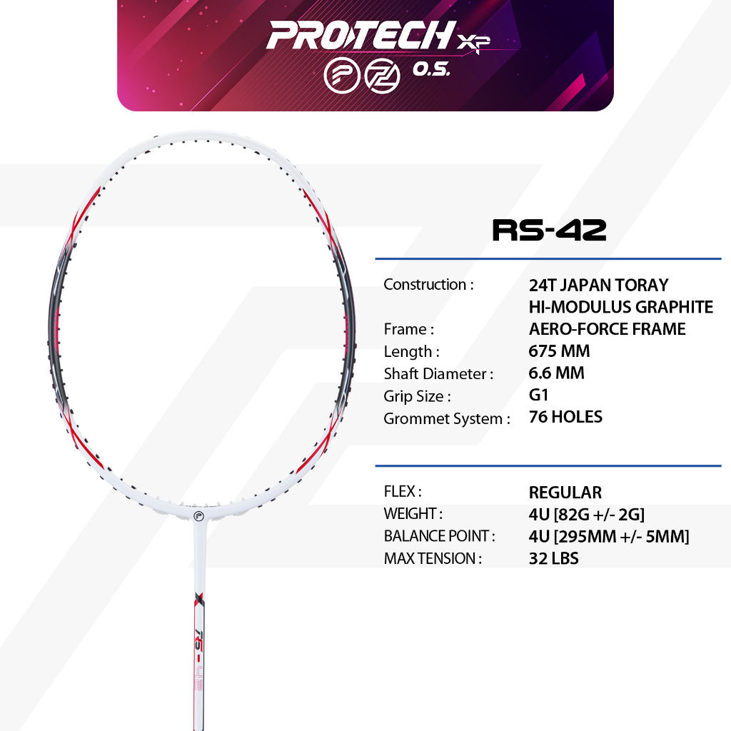 PROTECH Badminton Racket - RS42 (4UG1)(MAX 32LBS)(FREE String + Grip + Bag) | Shopee Singapore
