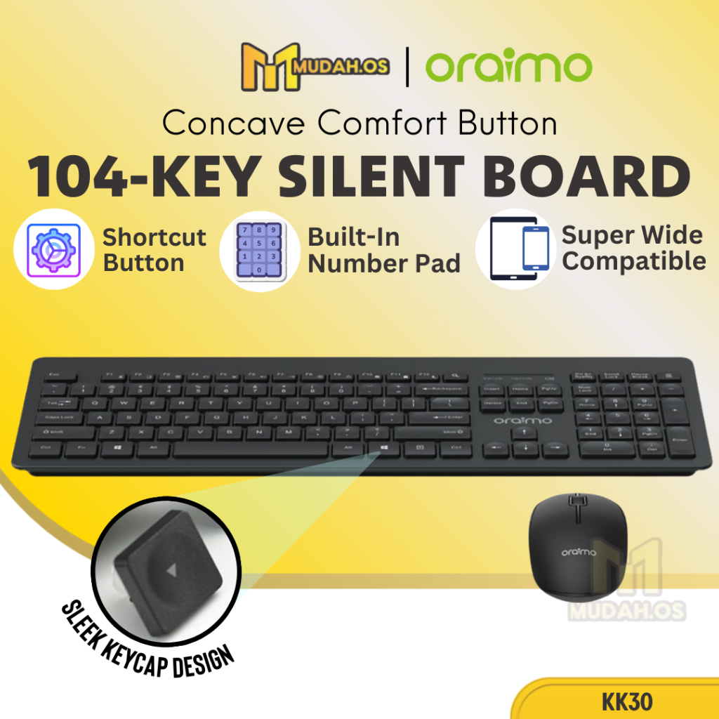 ORAIMO USB Wireless Keyboard Set Silent MDKK30 PC Computer Laptop ...