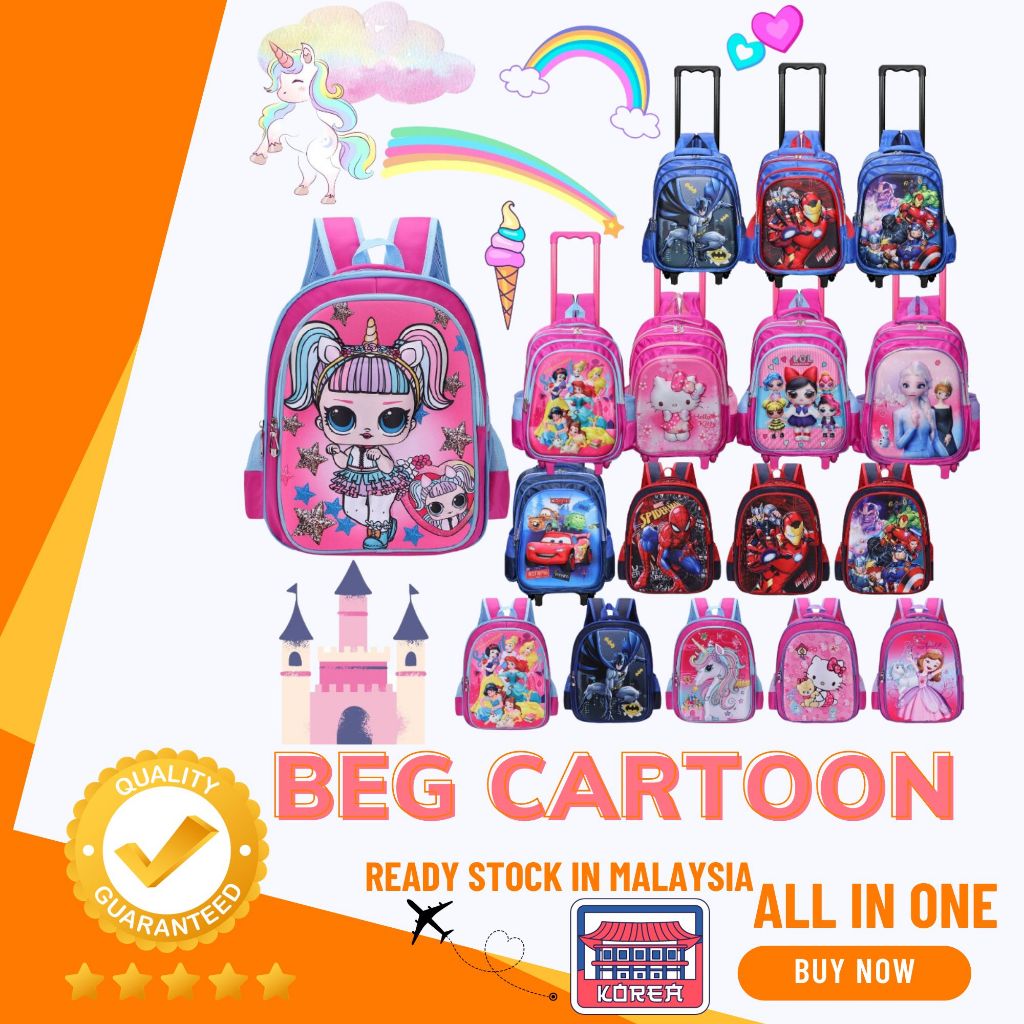 Beg Cartoon / Beg Roda / Beg Trolley Sekolah Tadika / Sekolah Rendah ...