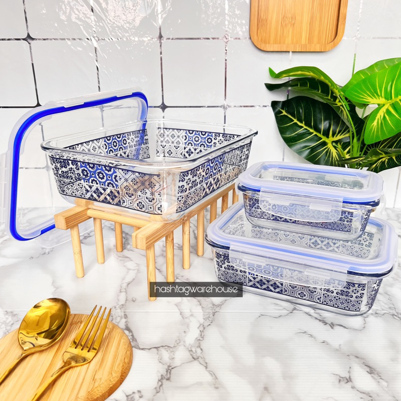 VINTAGE BLUE Rectangular Food Storage Lock Lid Set (3pcs) Food ...