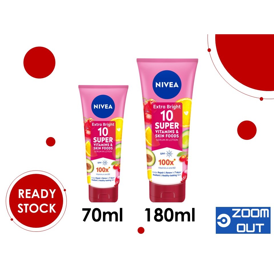 NIVEA Body Extra Bright 10 Super Vitamins & Skin Foods Serum in Lotion (70ml/180ml) | Shopee ...