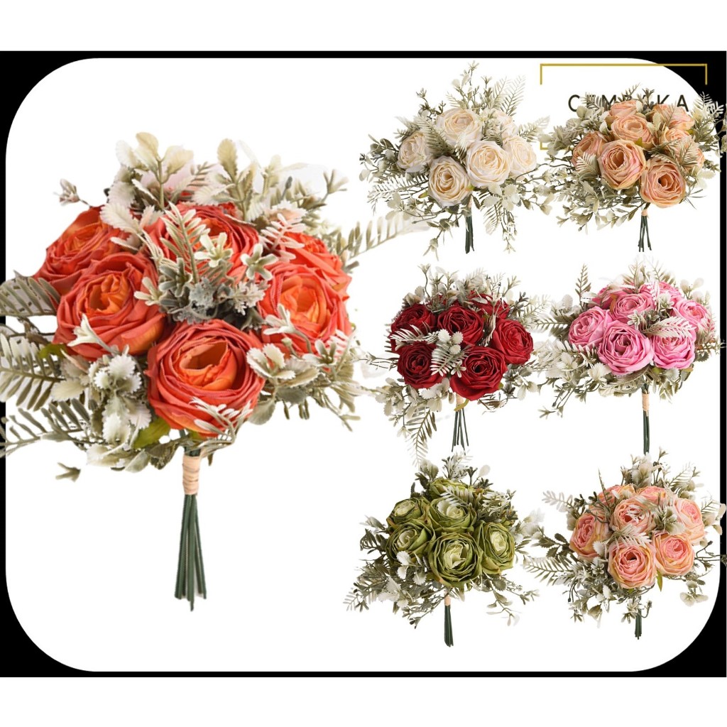 Korean Baby Breath Rose Hand Bouquet Wedding Flower Bridal Bunga Tangan ...