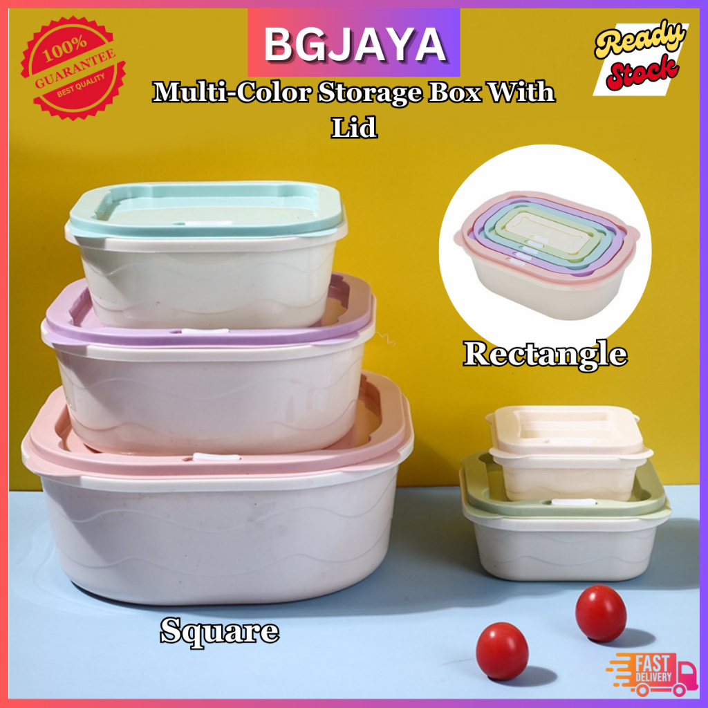 PP Multi-color Storage Box with Lid Square Storage Box Plastic Food ...