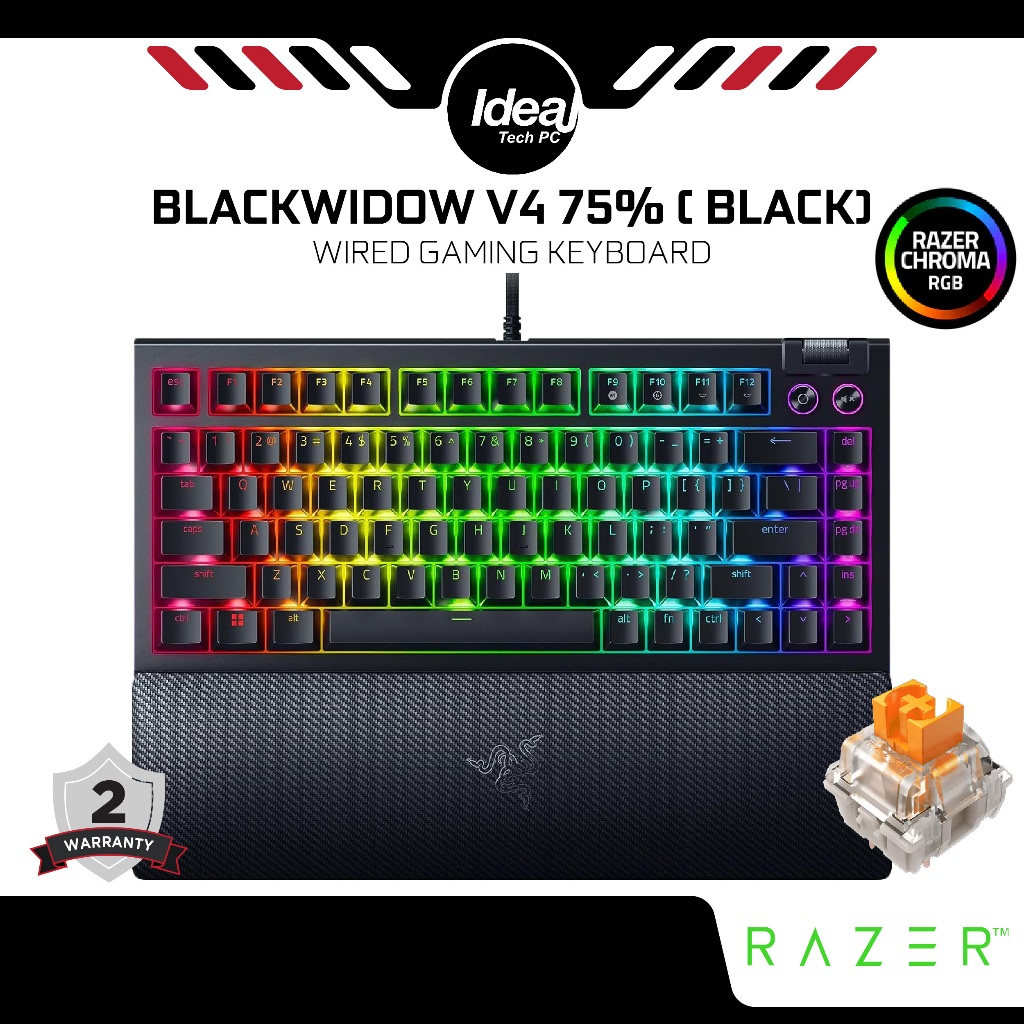 RAZER BLACKWIDOW V4 75% | Black / White | Hot-Swappable Design | Orange ...