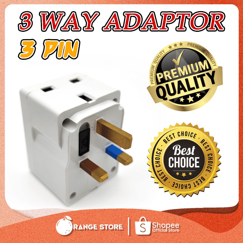 SIRIM 3way adapter plug adaptor plug travel 3 way plug adapter 3 pin ...