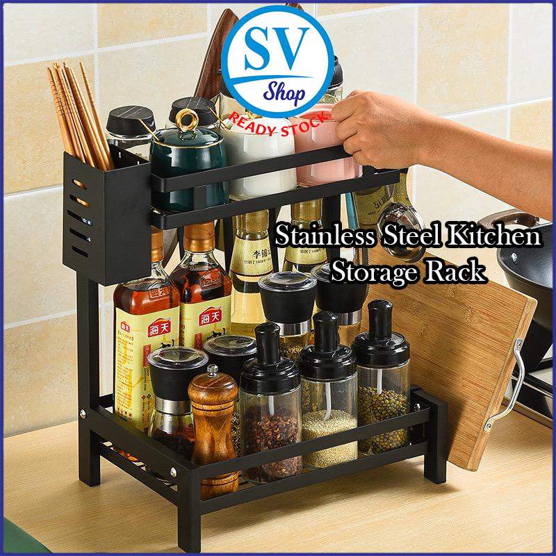 2/3 Tier Stainless Steel Spice Rack Seasoning Storage Rack Kitchen ...