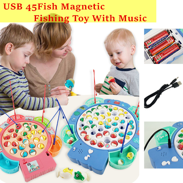 Fishing Plate 4 Pond 45 Fish Magnetic Fishing Toy With Music Kids Toy ...