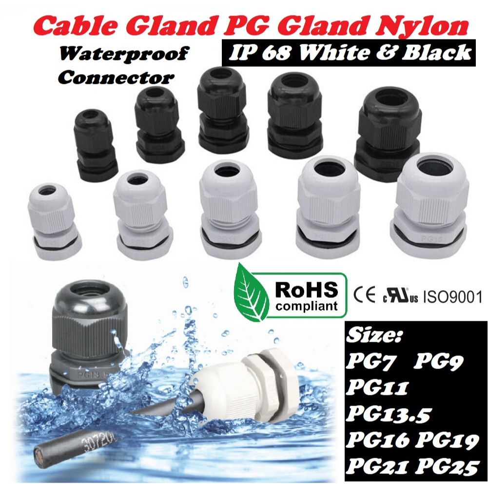 Cable Gland PG Gland Nylon IP68 Black White Waterproof Adjustable Cable ...