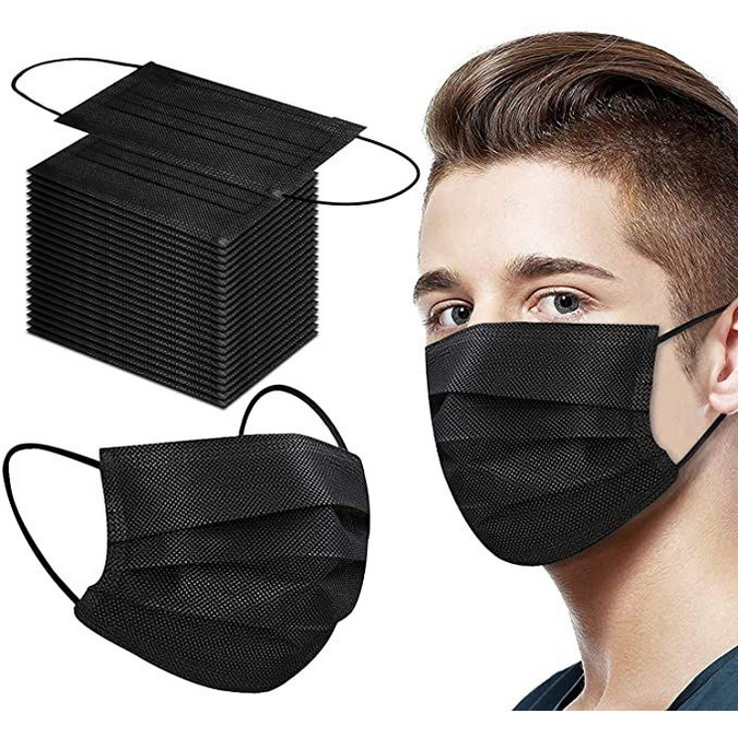 50pcs Black/Inner black Mask 3ply Tebal Non Medical Disposable Mask ...