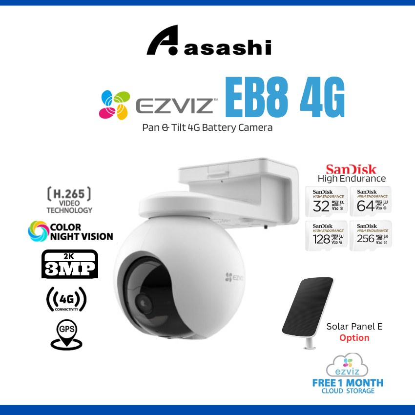 Ezviz EB8 4G 3MP 2K Pan & Tilt GPS Battery Powered Two Way Talk Color ...