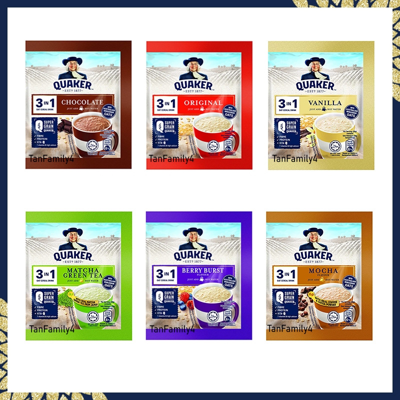 Quaker 3 In 1 Oat Cereal Drink (1's) 28g Flavours Vanilla Chocolate ...