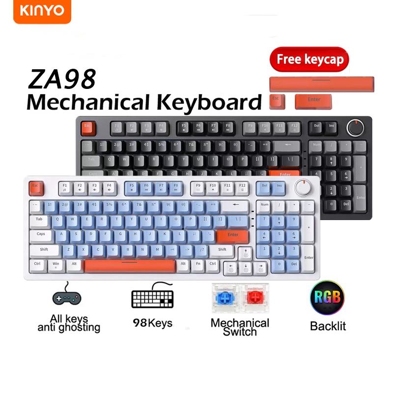 Kinyo 98 Keys Mechanical keyboard hot swappable keyboard Multimedia gaming keyboard RGB win mac ...