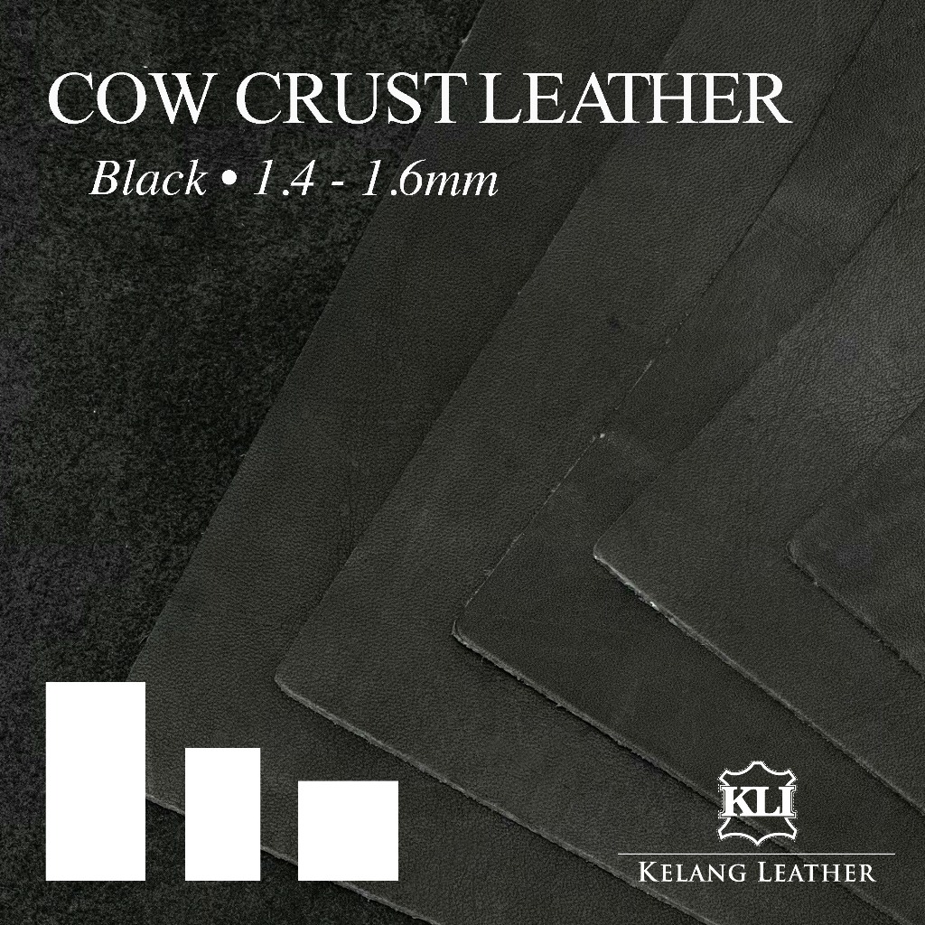 LEATHER PANELS Cow Crust BLACK 1.4-1.6mm CowChrome Tanned Leather Craft ...