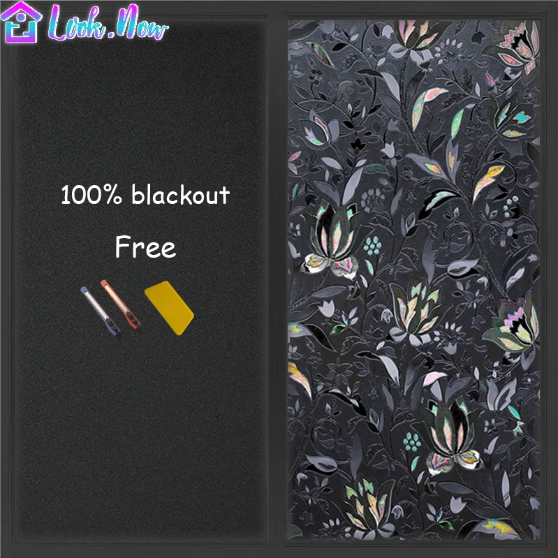 4 sizes PVC Blackout Privacy Window Film Non-Adhesive Light Blocking ...