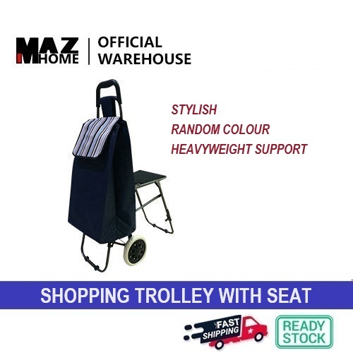 Modern Folding 2-wheel Shopping Cart Trolley with Large Bag and Seat ...