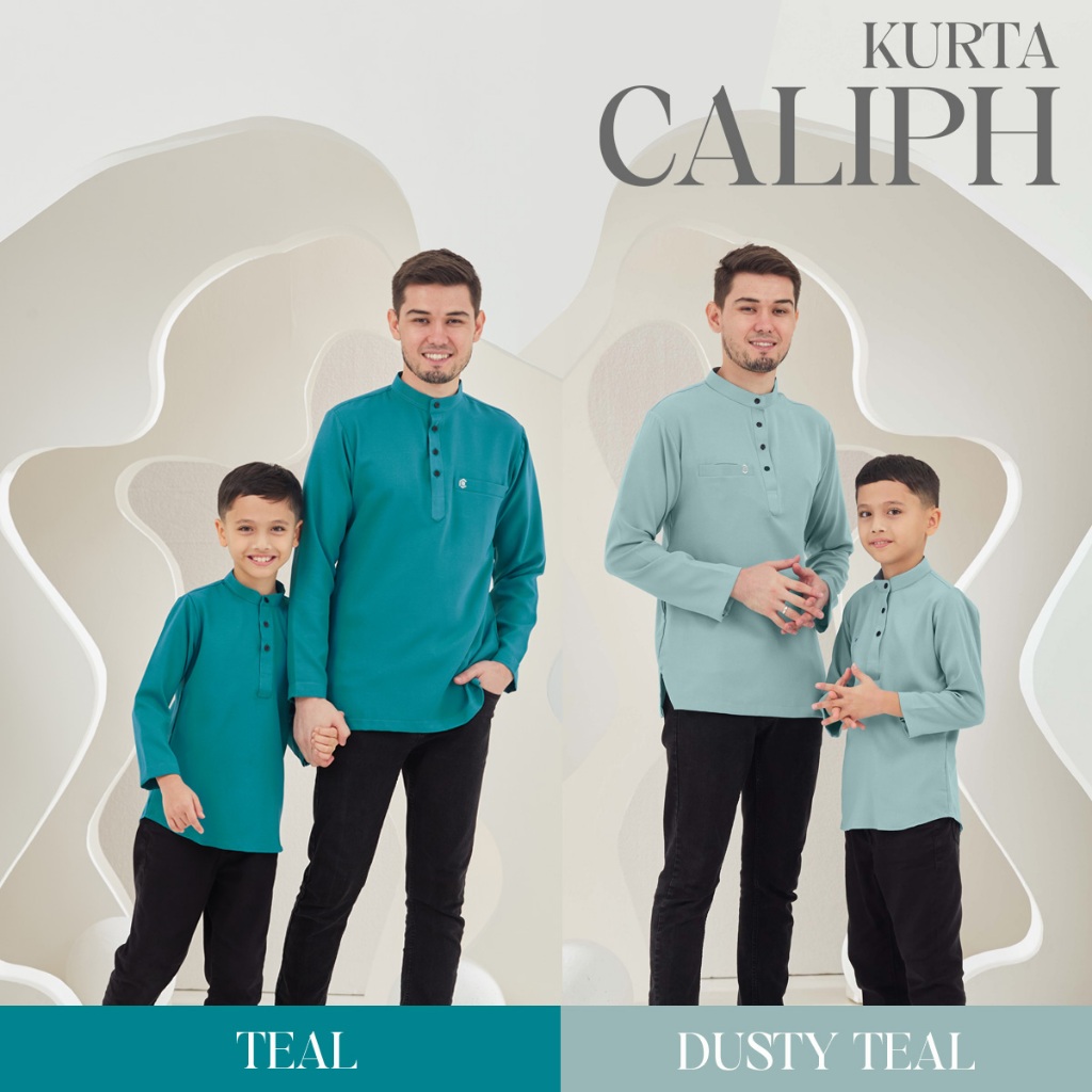 Kurta Raya Men's Collared Father and Son (Teal, Dusty Teal) | Shopee ...