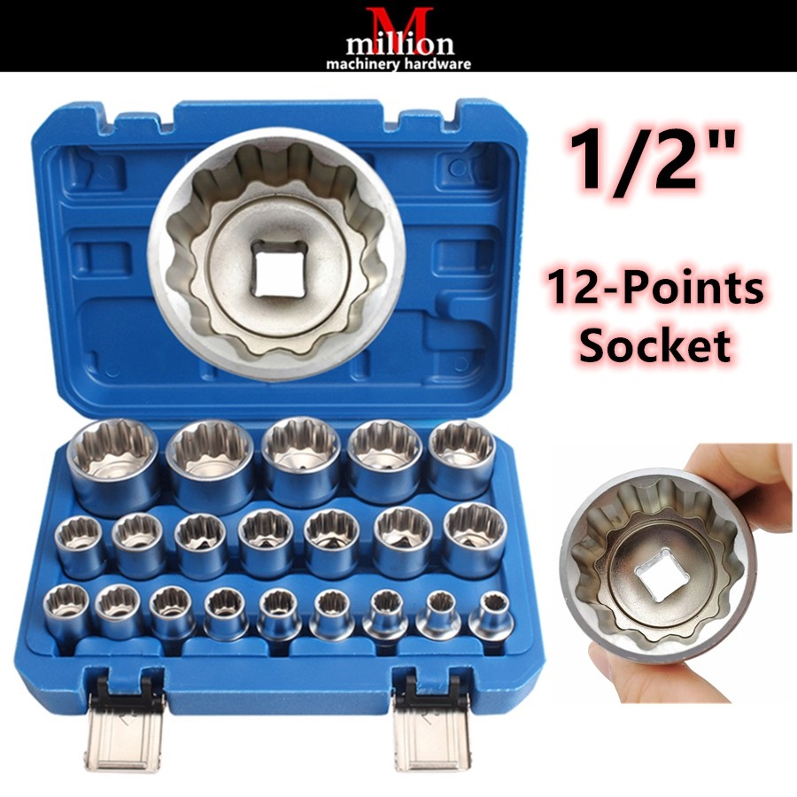 1/2" 16pcs / 19pcs / 21pcs Square Drive 12-point Socket Bit Ratchet wrench 12pt Sockets 12 ...
