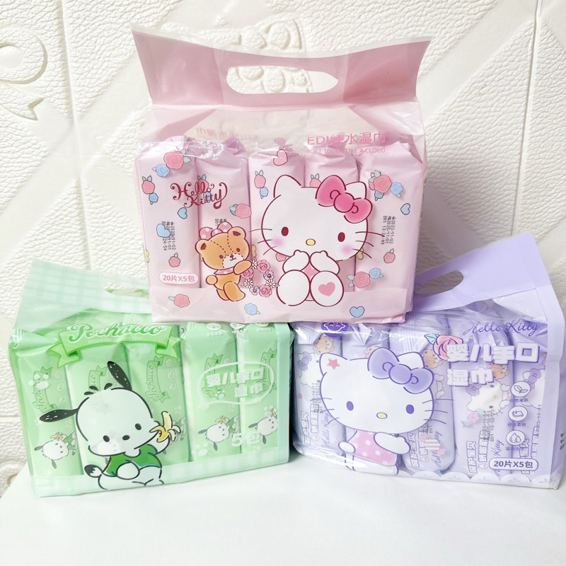 Sanrio Shanghai Hello Kitty Pochacco Wet Wipes Set of 5 Packets Wet ...