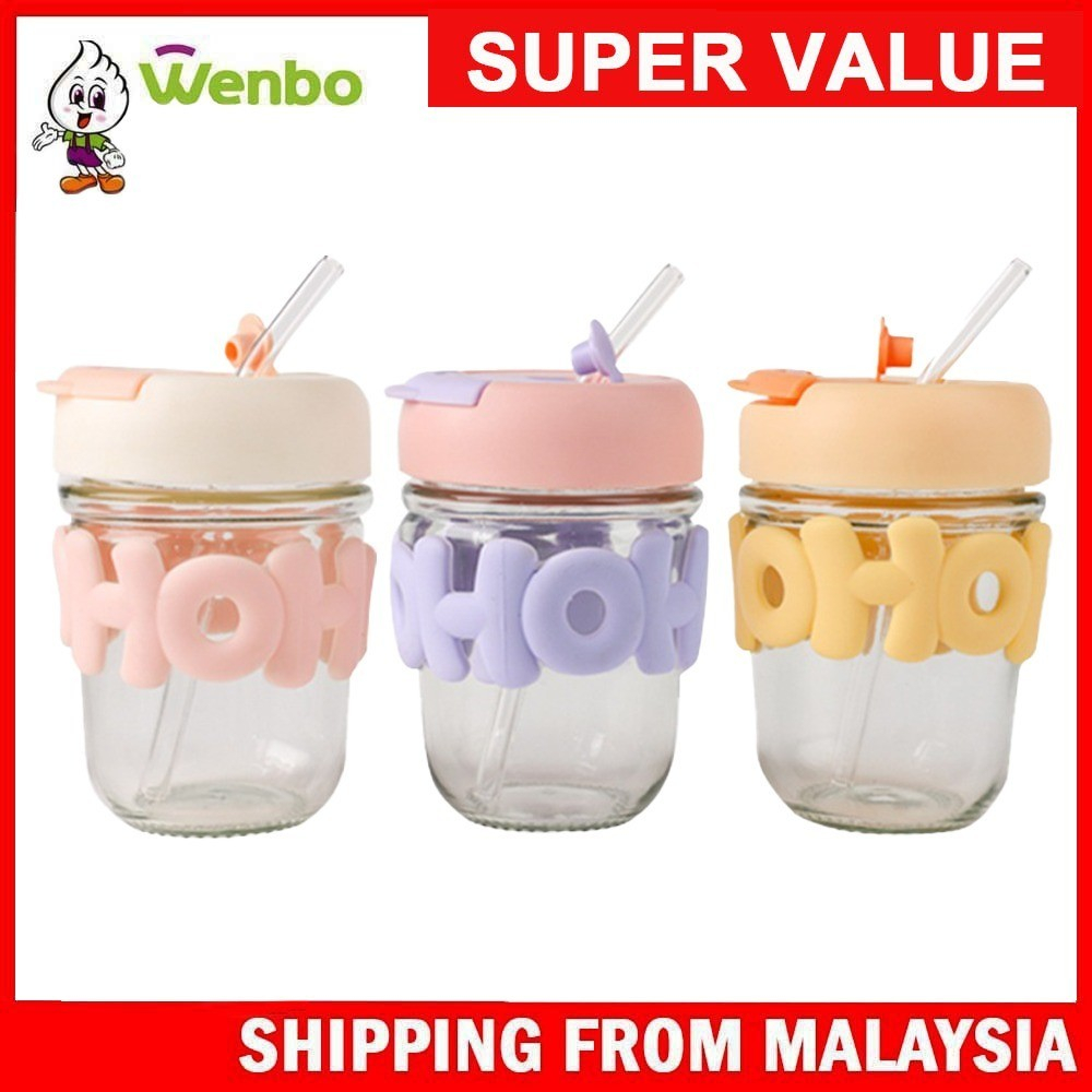 Wenbo Cute Cartoon Letter Straw Cup Glass Two Way Drinking Cup High ...