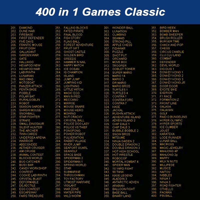Retro fc 400 in 1 game list store