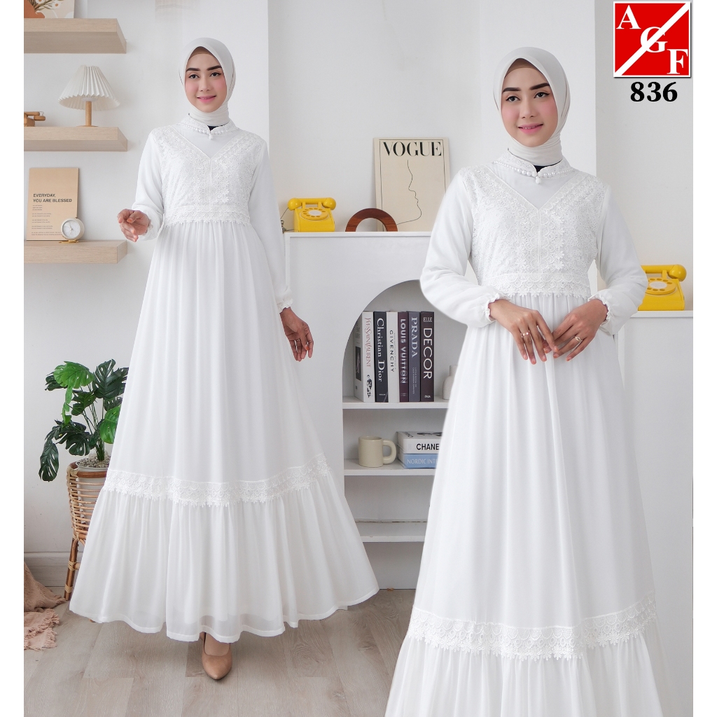 PUTIH Baju Raya White Dress 2025 Latest Kaftan Flower Dress Muslimah ...