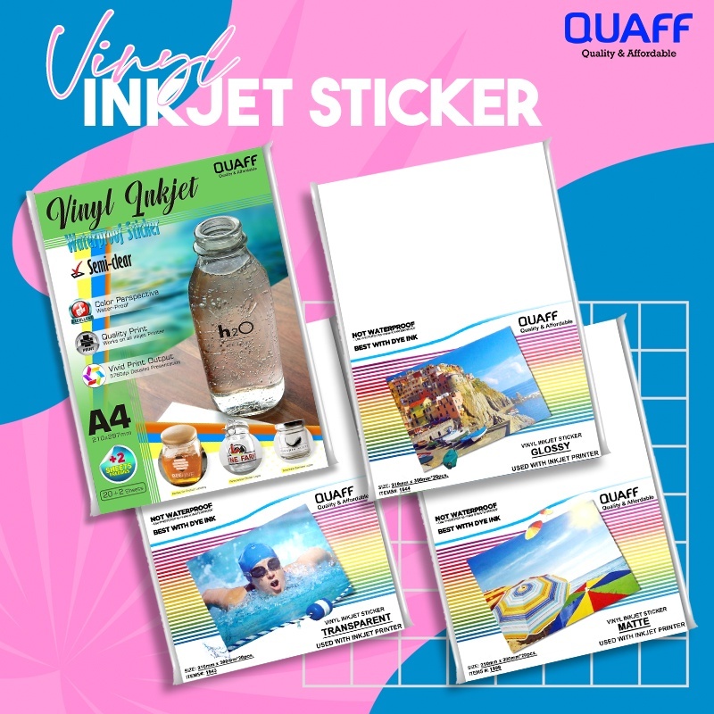 QUAFF Vinyl Inkjet Sticker A4 Size Matte | Glossy & Transparent - 20 ...