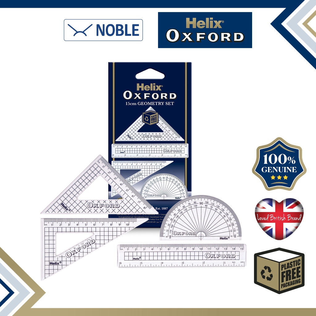 Helix Oxford 15cm Geometry Set (Ruler 15cm, Set Square 30/60 & 45/90 ...
