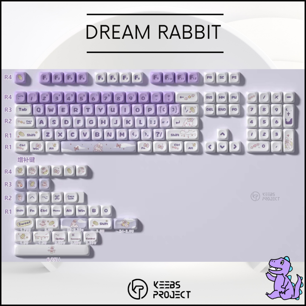 Dream Rabbit 2 PBT Moa Profile Keycap Set for Mechanical Keyboard ...