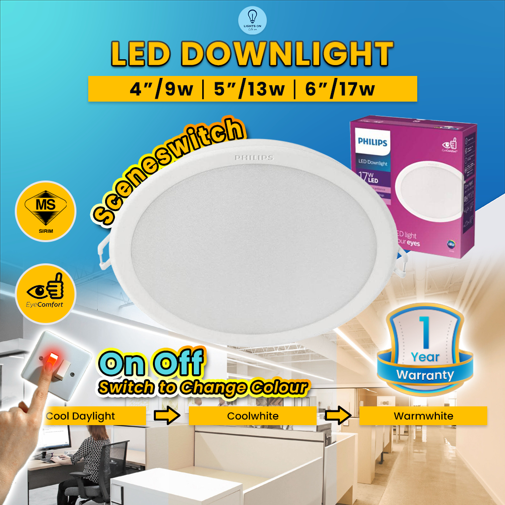 Philips Meson Downlight 4" 5" 6" 9W 13W 17W Scene Switch 3 Colour ...