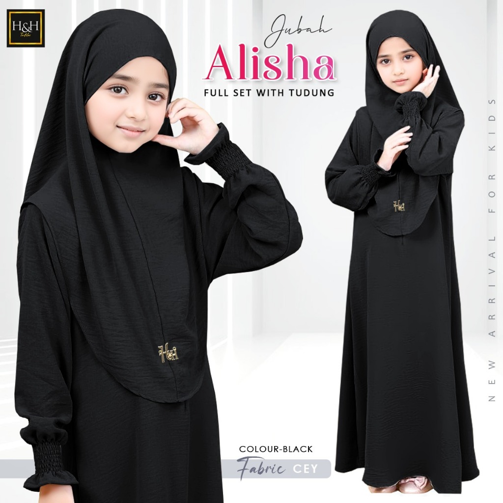 Alisha Set Jubah Tudung Kids | Kain Cey Crepe Ironless | With Free ...
