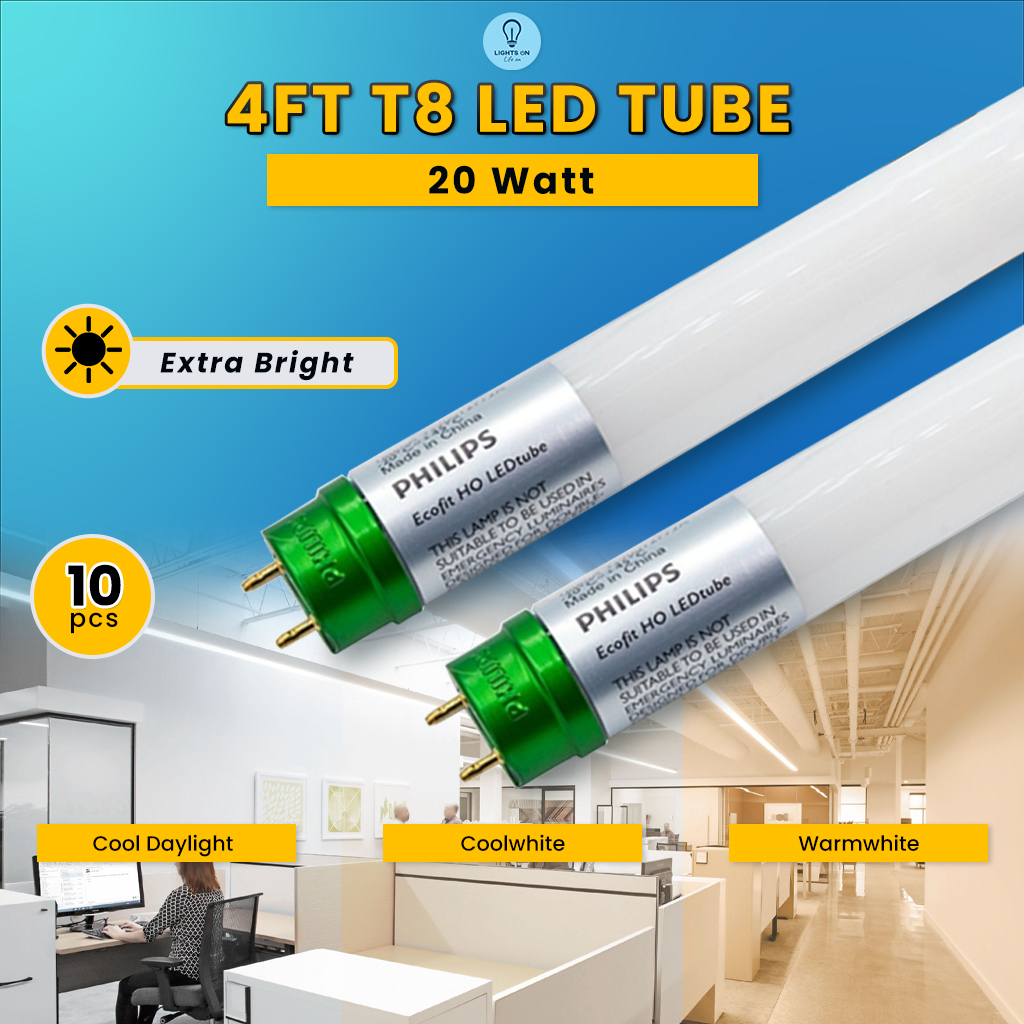[10PCS] Philips 4ft 20w Ecofit SUPERBRIGHT T8 Glass Led Tube Light Led Ceiling Light Lampu ...