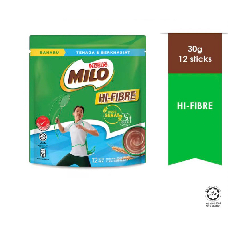 NESTLE MILO Activ-Go Hi-Fibre Stickpack 12 sticks x 30g ( chocolate ...