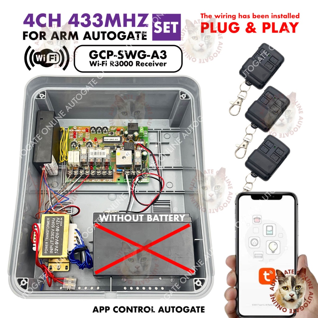 WIFI Autogate A3 Control Box with 3x Remote 4CH 433MHZ - for Arm Auto ...