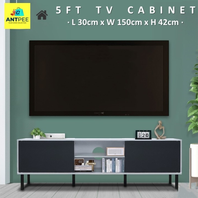 ANTPEE 5FT TV Cabinet 2 Door Wooden Simple Television Cabinet Rak ...