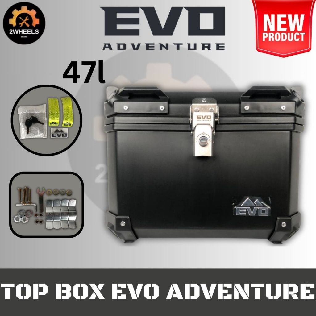 EVO ADVENTURE TOP BOX [ 47L ] W/BACK REST & BRACKET ( SINGLE & DOUBLE ...