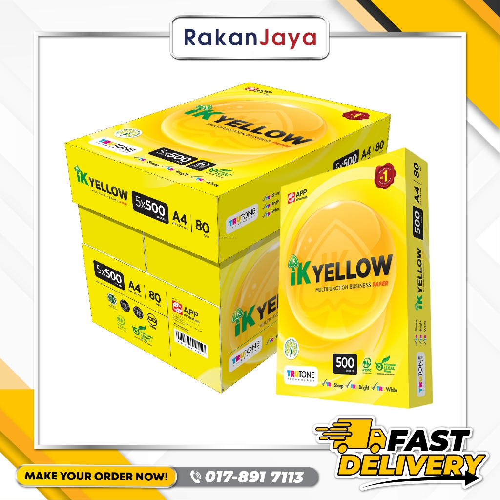 IK YELLOW A4 COPIER PAPER (80 GSM) 2500 SHEET / 5 REAM / 1 BOX - KERTAS ...