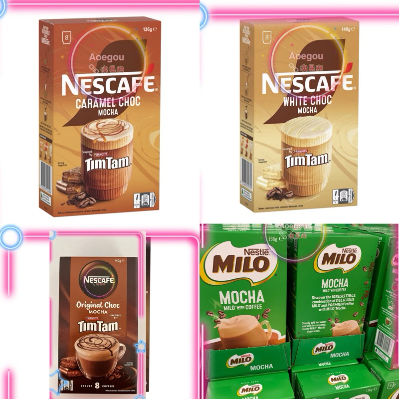 Nescafe Caramel Choc Mocha Tim Tam Coffee Sachets 8 Pack/Nescafe Choc ...