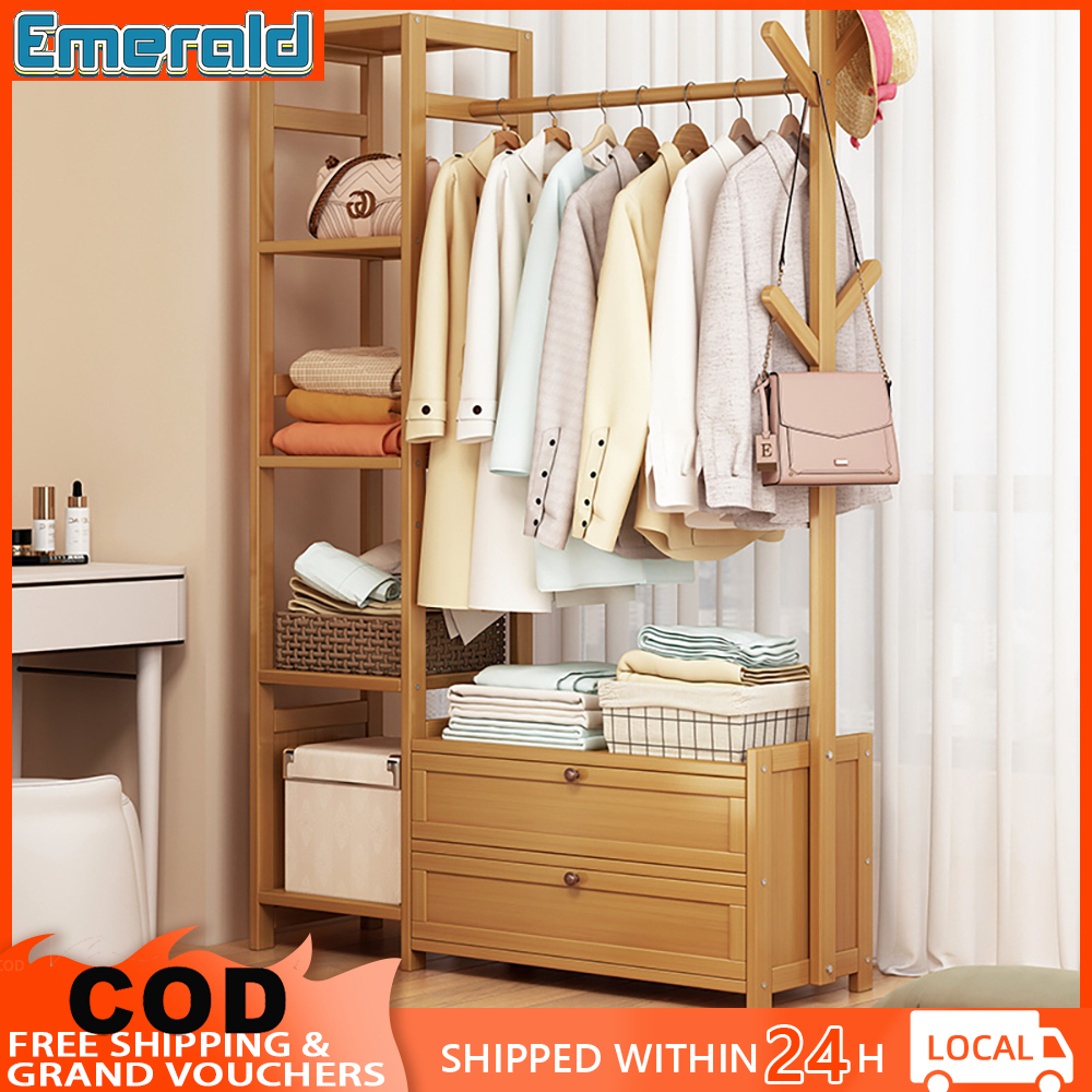 Bamboo Wooden Clothes Rack With Wheels Multifunction Hat Coat Rack ...