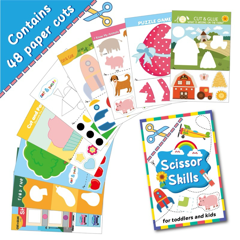 Toddlers and Kids DIY Scissors Skill Cut Glue Book 手工制作互动剪纸书 | Shopee ...