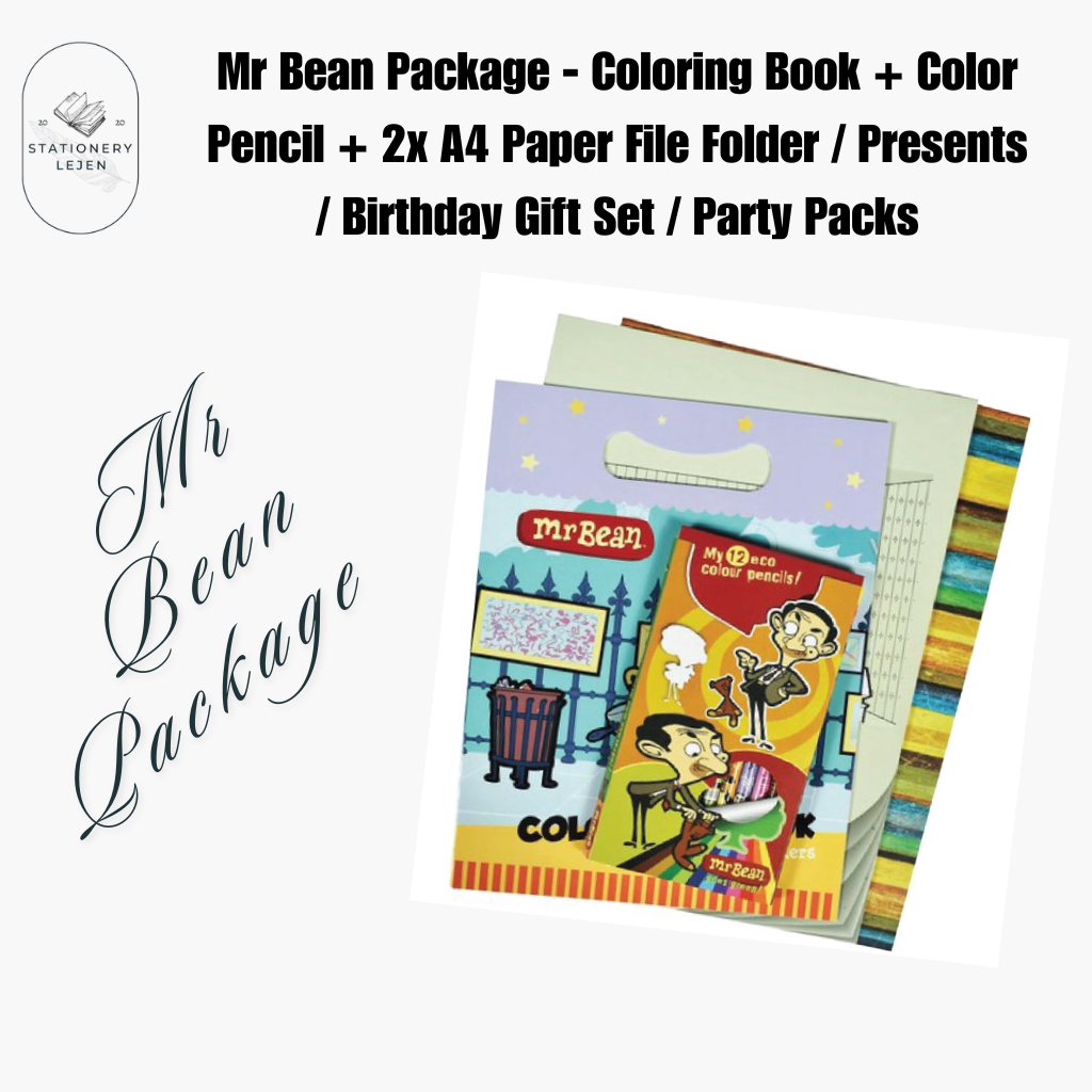 Mr Bean Package - Coloring Book + Color Pencil + 2x A4 Paper File ...