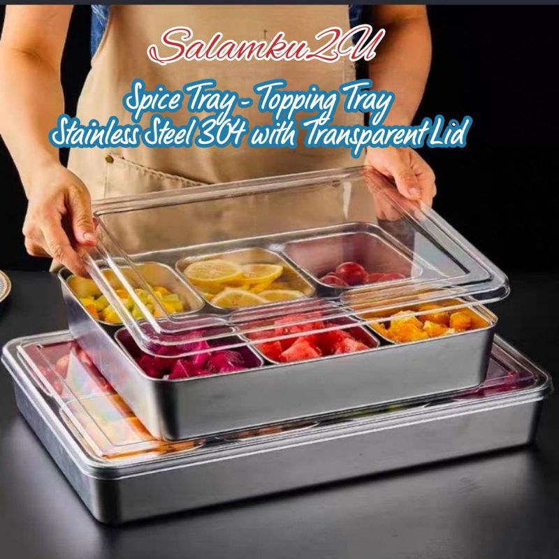 Spice Tray Topping Tray Stainless Steel 304 with Transparent Lid ...