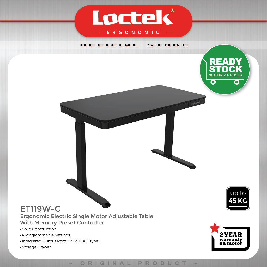 Loctek ET119W-C Height Adjustable Electric Table Desk With Drawer ...