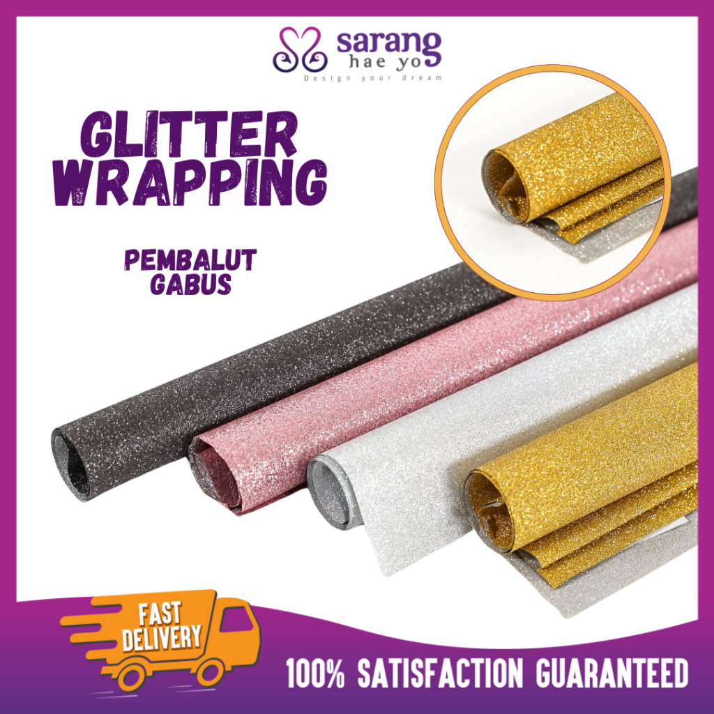 Wrapping Paper Glitter Flower Bouquet Paper Kertas Pembalut Gabus Span ...