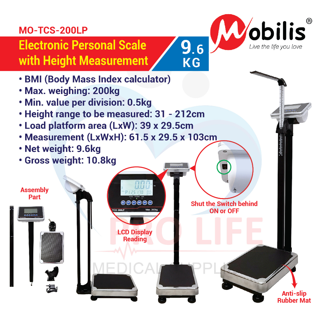 Mobilis Electronic Personal Scale with Height Measurement(MO-TCS-200LP ...